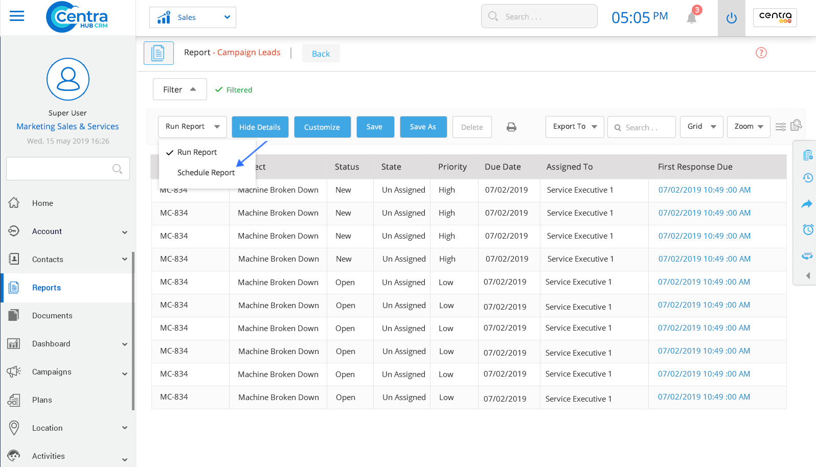 Report Scheduling | Help Guide | Knowledge Base | CentraHub CRM
